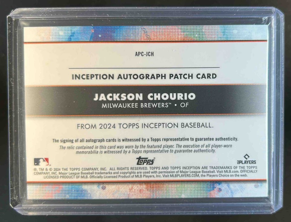 2024 Topps Inception Jackson Chourio Patch Auto Cards Green RC #46/99 ...