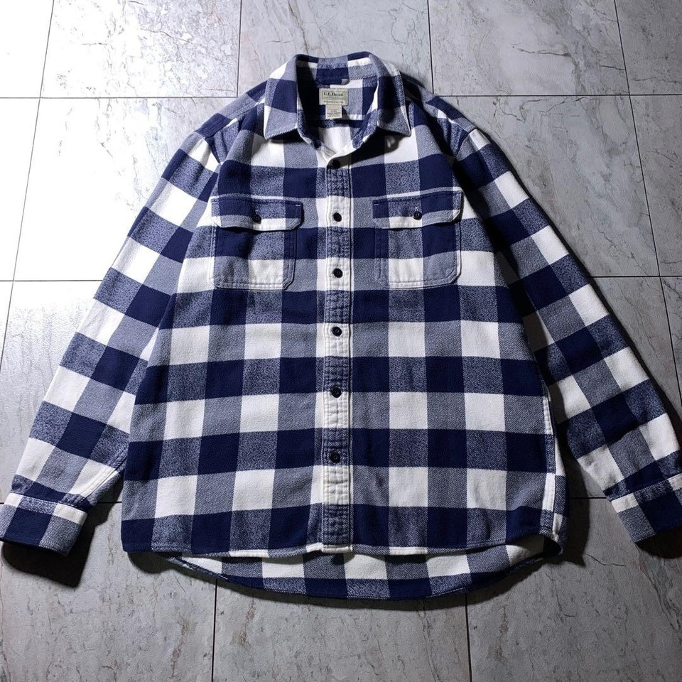 L.L.Bean Buffalo Check Flannel Shirt Navy M 100% Cotton Used | eBay