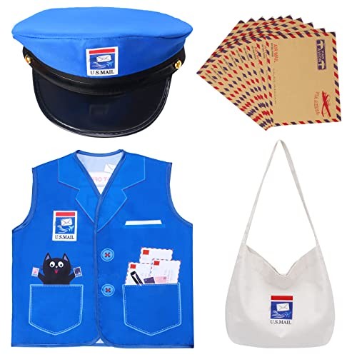 Kids Mailman Costume Mail Carrier Hat Mr. Postman Canvas Bag Vest ...