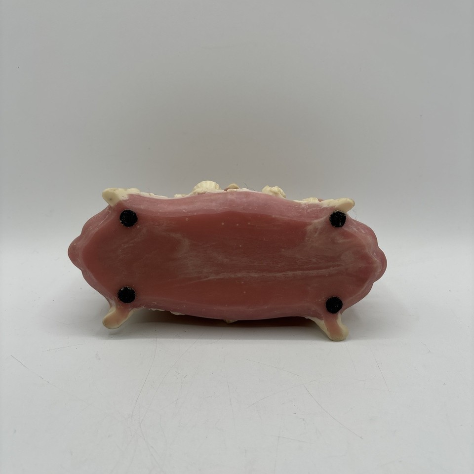 VINTAGE INCOLAY Stone Pink Rose Jewelry Trinket Box Handcrafted Ornate ...