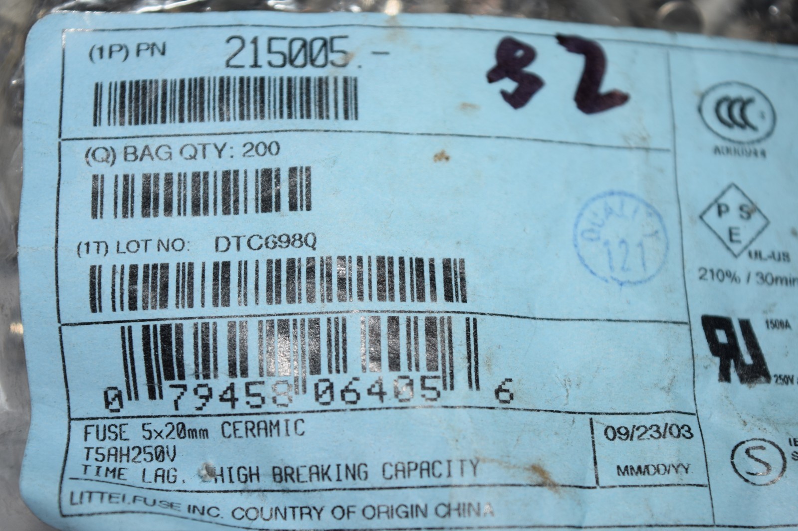 Littelfuse T5ah250v 215005 Ceramic High Capacity 5x20mm Fuse -100 for ...