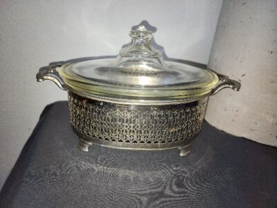 Pyrex Clear Oval Casserole Dish W/ Lid, Metal Stand | eBay