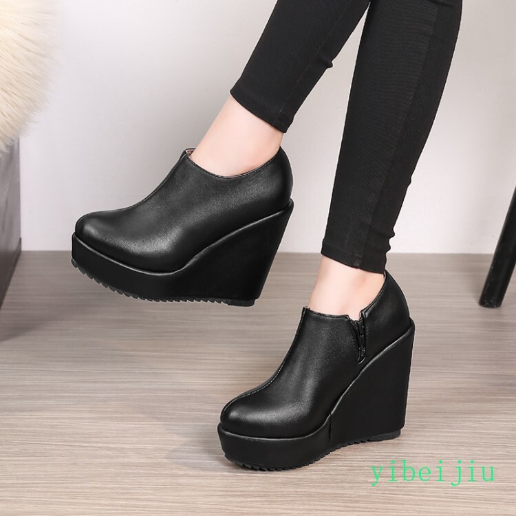 2025 Spring Fall Ladies Womens Platform High Wedge Heel Leather Shoes ...