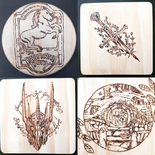 Handmade Pyrography Coaster Prancing Pony Sauron Narsil Hobbit Hole ...