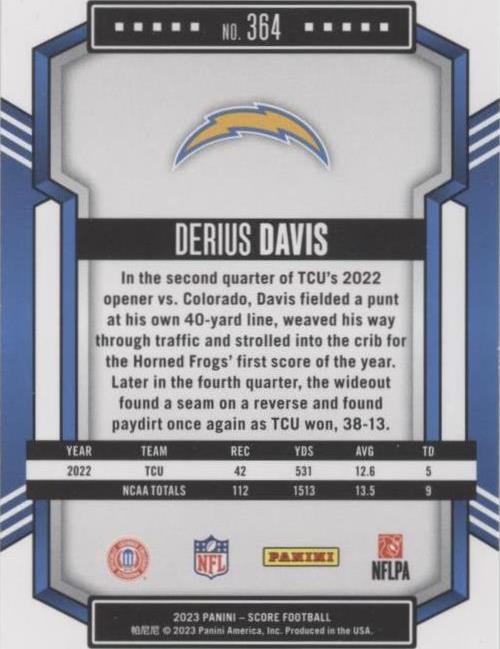 2023 Score Derius Davis #364 for sale | eBay