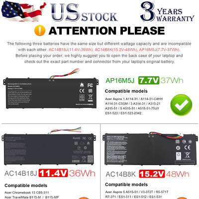 AC14B18J AC14B8K AP16M5J Battery for Acer Aspire 5 A515-51 A515-51G R7 ...
