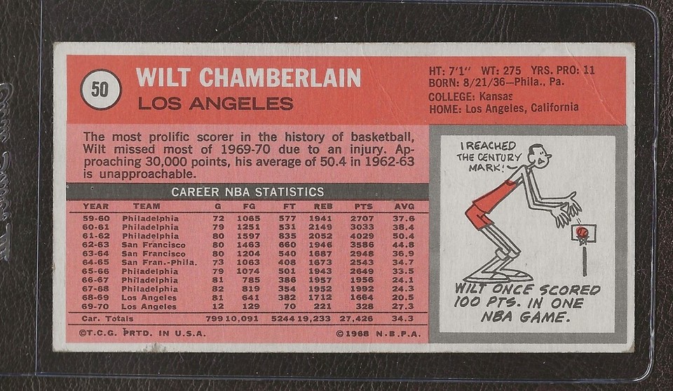 1970 Topps #50 Wilt Chamberlain, Los Angeles Lakers, HOF, VG! | eBay