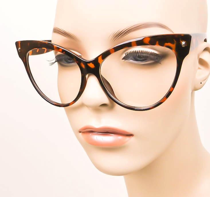 Oversized Large Big Cat Eye Brown Tortoise PIN UP Clear EYEGLASSES ...
