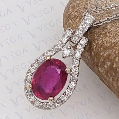 5.89ct Oval Shape Natural Red Ruby Diamond Solid 14K Dual Gold Pendant ...
