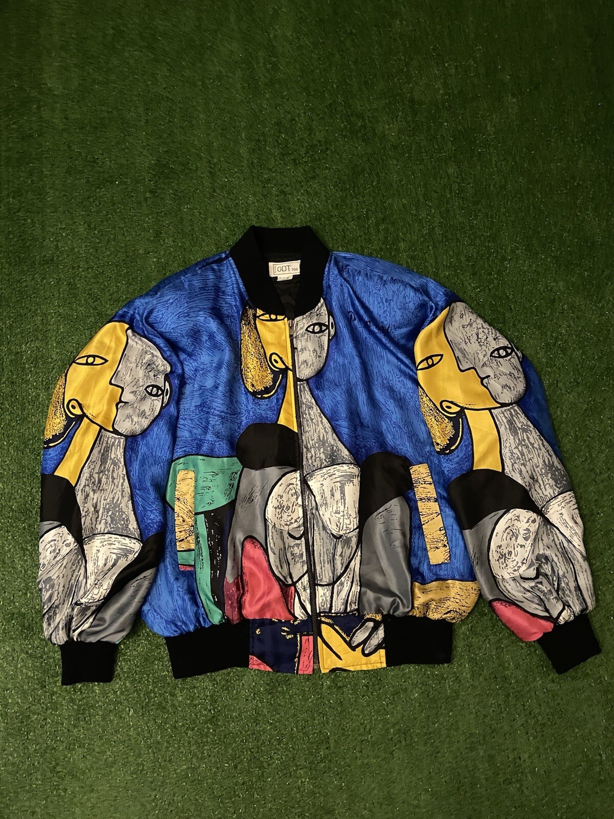 Vintage Abstract Art Picasso Colorful Graphic Bomber … - Gem