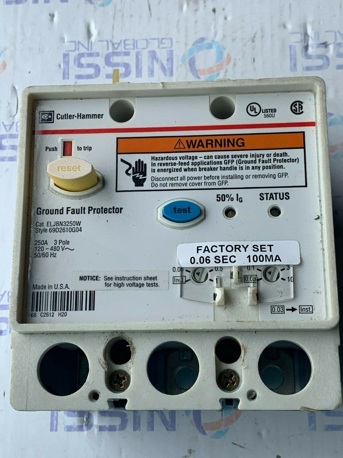 CUTLER-HAMMER GROUND FAULT PROTECTOR ELJB3250W 69D2610G04 3-POLE | eBay