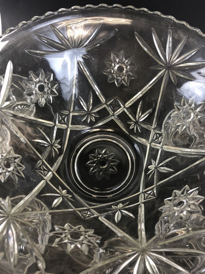 Early American Prescut pattern, vintage pressed glass punch bowl & cups ...