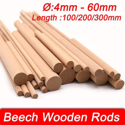 Ø 4mm to 60mm Beech x 100/200/300mm Wooden Dowling Rods, Craft Sticks ...