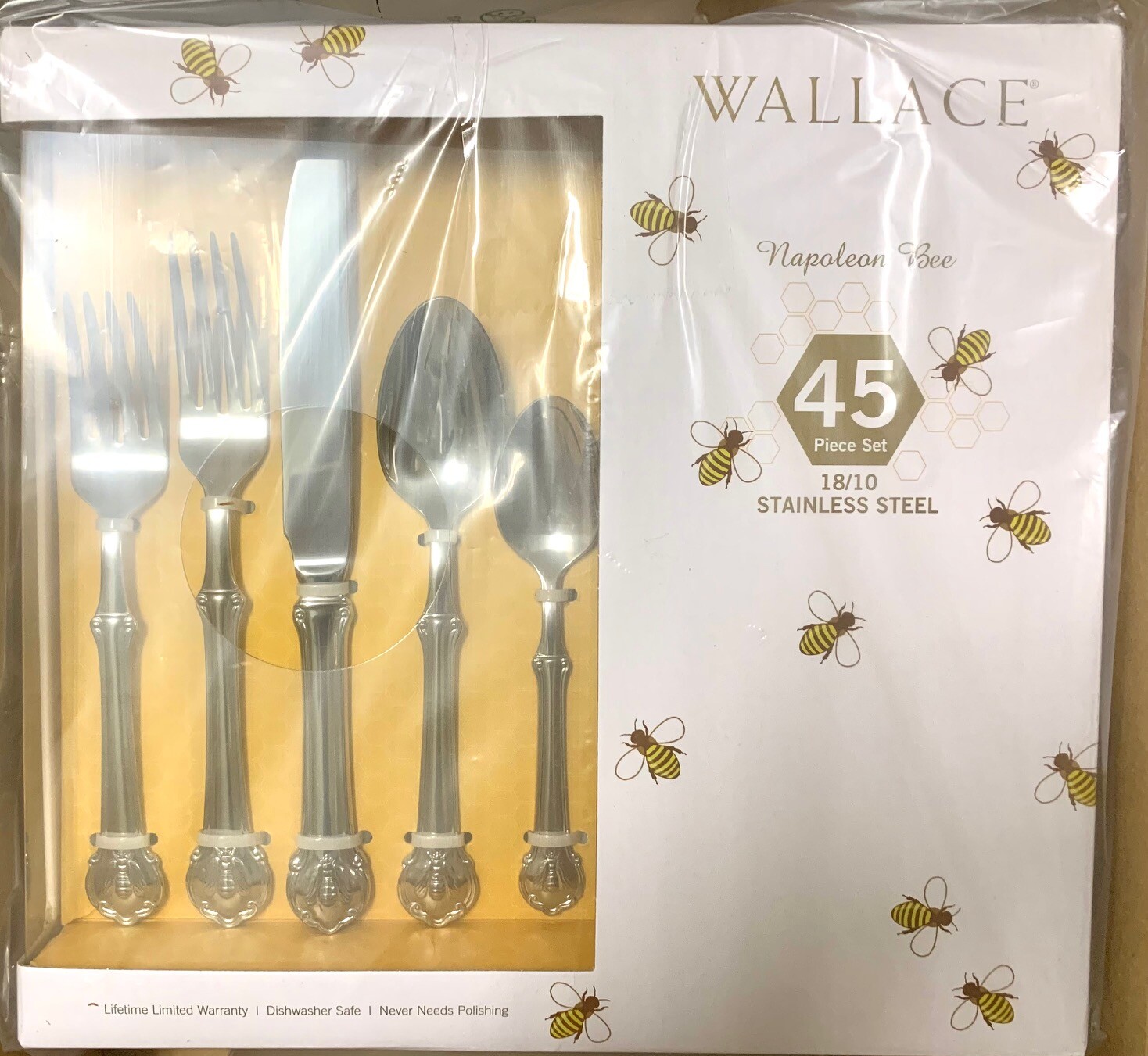 Wallace Napoleon Bee 18/10 Stainless Steel 45 Piece Flatware Set ...