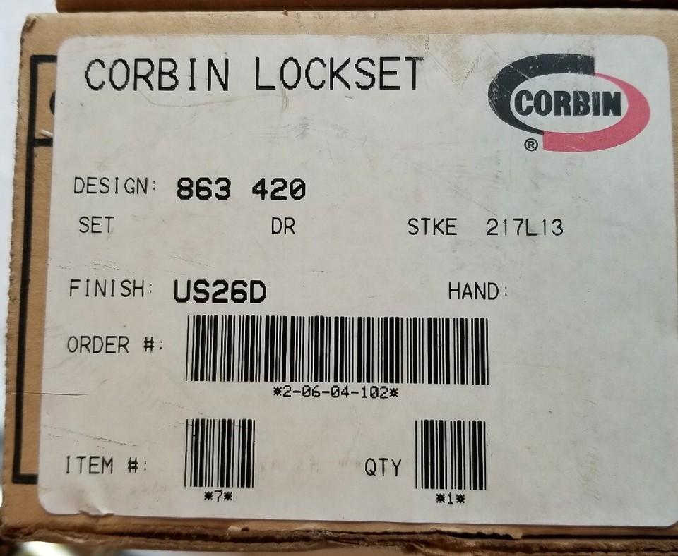 NEW CORBIN 863 420 CYLINDRICAL LOCKSET FINISH US26D STKE 217L13 OPEN ...