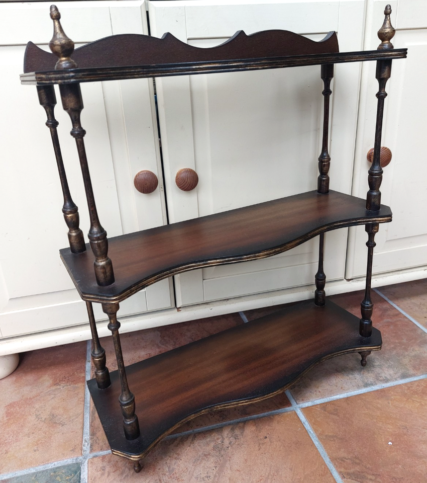 Antique Victorian spindle wall shelves, 3 tier display shelf, ebonised ...