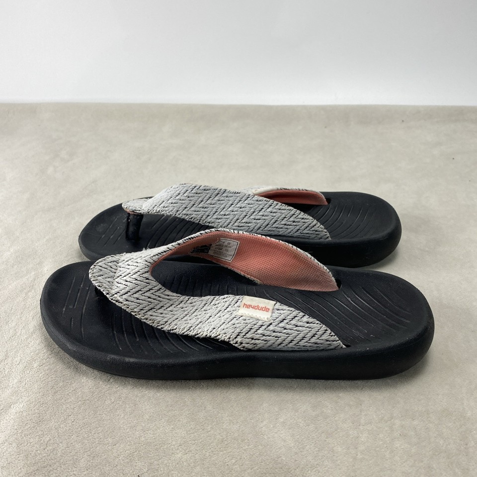 Hey Dude Meg Flip Flops Womens 9 Waves Black Pink Comfort Slides Thong ...