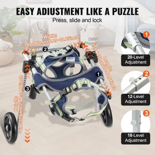 VEVOR 2 Wheels Dog Wheelchair for Back Legs, Pet Wheelchair Lightweight ...