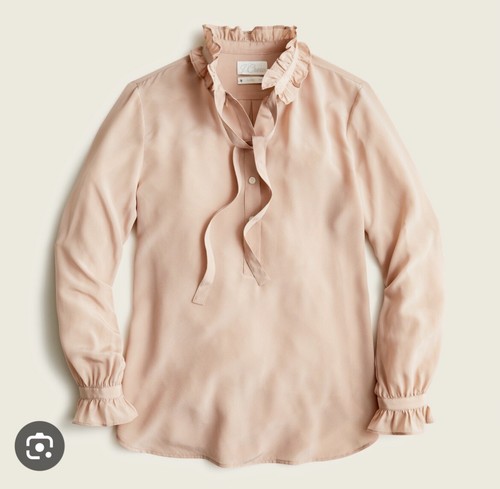 J.CREW CLASSIC FIT RUFFLE NECK SILK POPOVER-SIZE: 0 | eBay