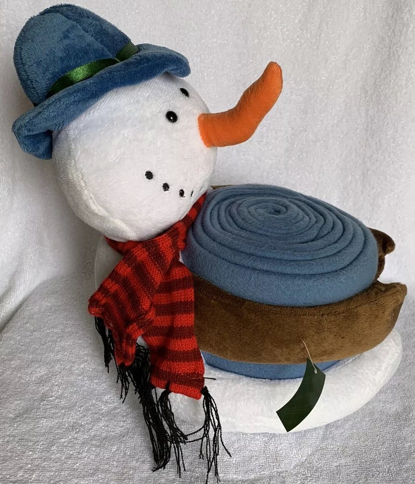 Plush Snowman Holding Blue Fleece Throw Blanket Christmas Cuddly ...
