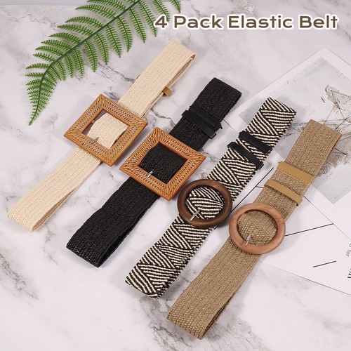 4Pcs Linen Braided Belt Fashion Woven Elastic Belt Skinny Dress Stretch ...