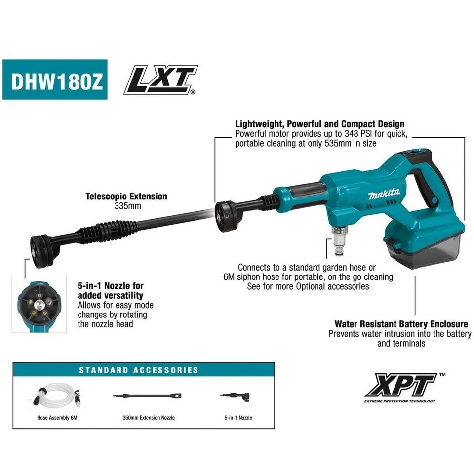 Makita DHW180Z 18v LXT Cordless Pressure Washer With 1 x 5Ah Battery ...