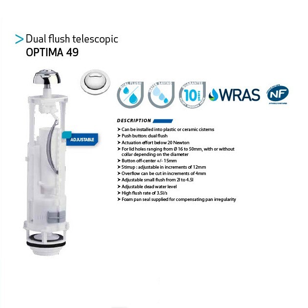 Siamp Optima 49 Toilet Flush Valve With Chrome Dual Flush Push Button ...