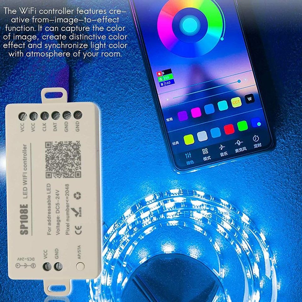 WS2812B WS2811 WS2801 LED SP108E WiFi Music Controller DC5~24V for ...