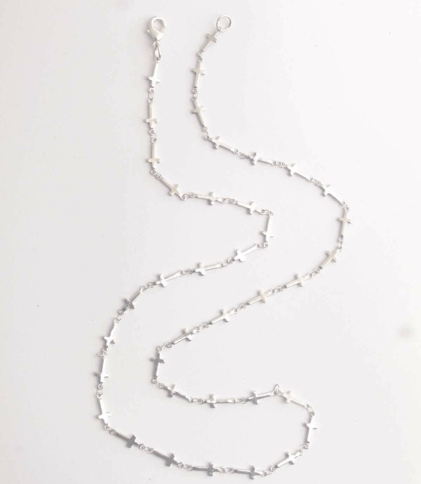 Cross Link Necklace Chain Silver Stainless Steel 17" Religious Jewelry ...