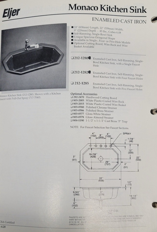New Eljer WHITE Kitchen Octagon Monaco Cast Iron Sink | eBay