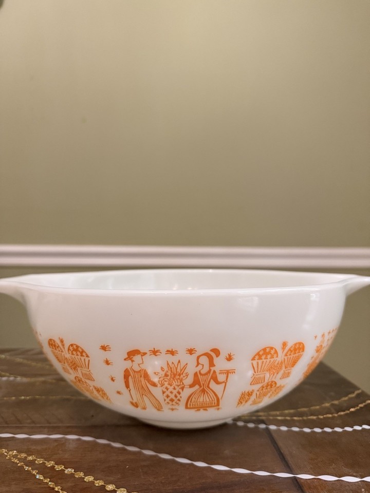 Vtg Pyrex Pumpkin Orange Amish Butterprint Mixing Bowl Set 441 442 443 ...