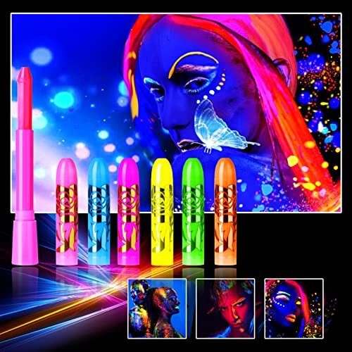 NEW Glow in Dark UV Face Paint Crayons Black Light Makeup Neon Face and ...
