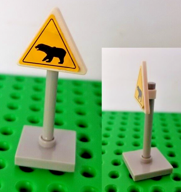 LEGO Minifigure Bear Crossing Sign on Stand Forest Entrance Traffic ...