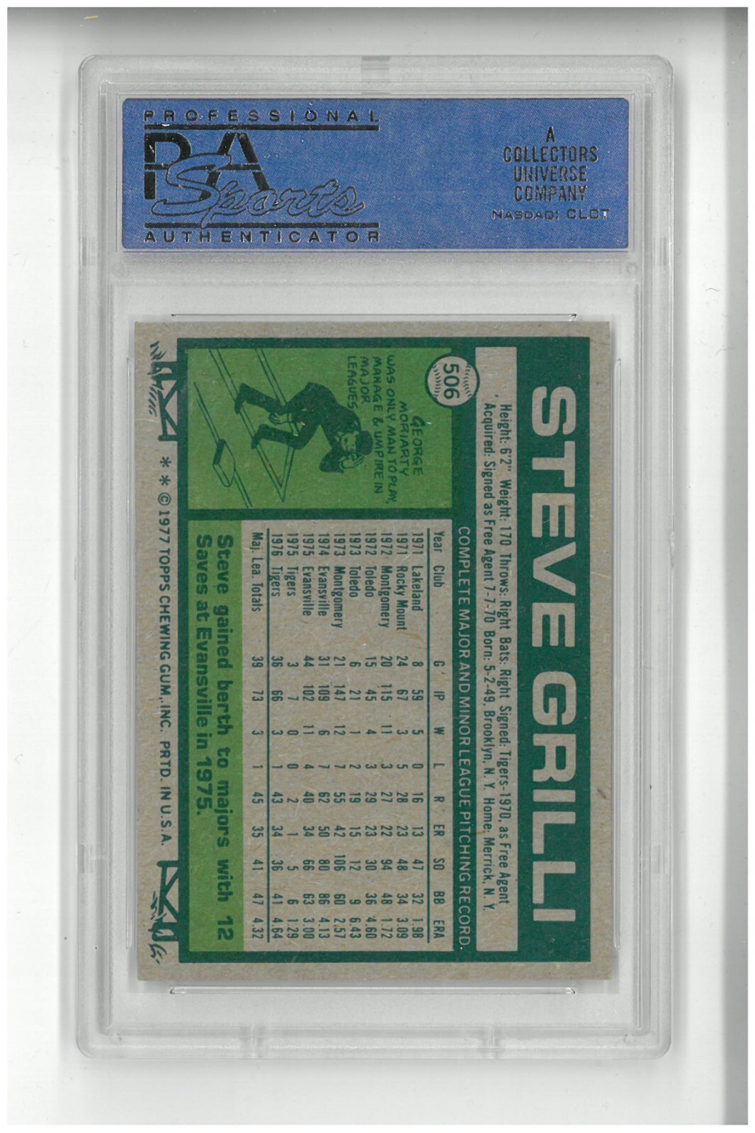 1977 Topps Steve Grilli PSA 8 NM-MT baseball card #506 Detroit Tigers ...