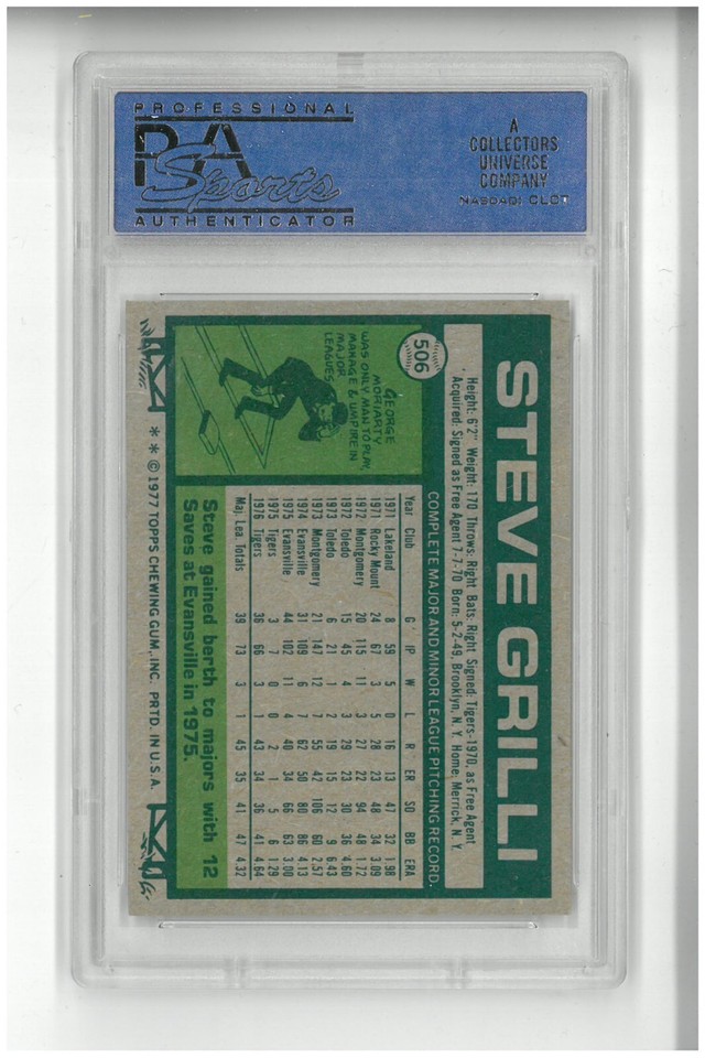 1977 Topps Steve Grilli PSA 8 NM-MT baseball card #506 Detroit Tigers ...