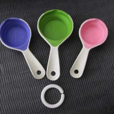 3x Vintage CHEF'n collapsible silicone measuring cups pastel flat fits ...