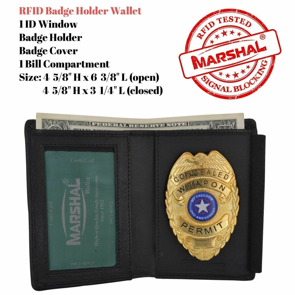 POLICE ID BADGE HOLDER SHIELD BADGE BIFOLD NEW BLACK GENUINE LEATHER ...