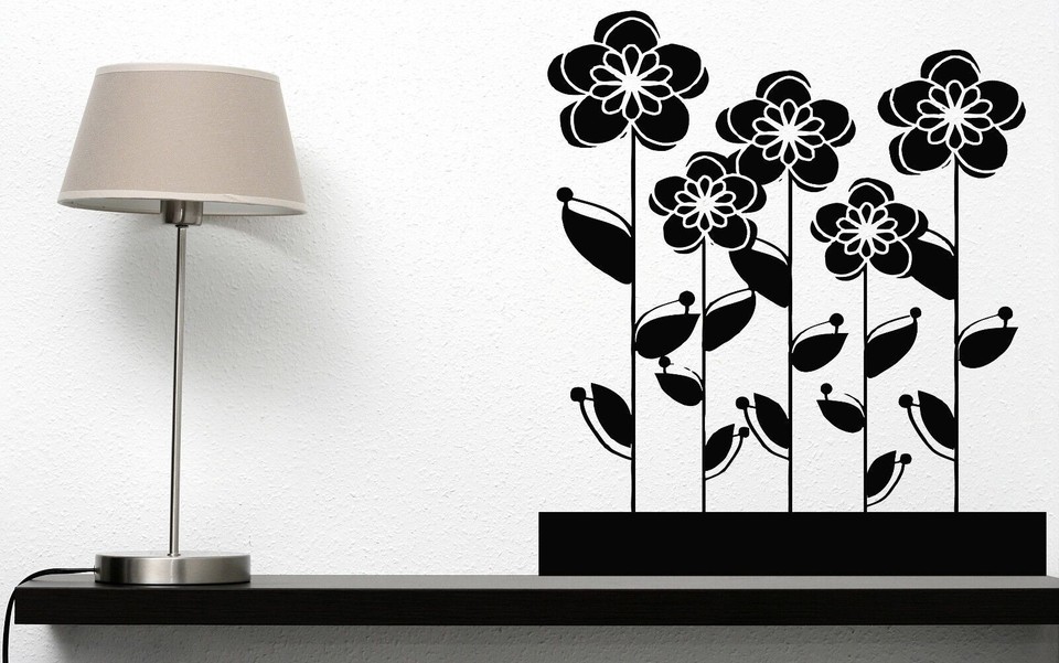 Wall Vinyl Sticker Decal Flowerbed Flowers Roses Daisies Daisy Decor ...