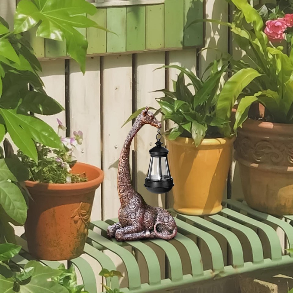 Outdoor Garden Solar Light With Base Freestanding Giraffe Yard Figurine ...