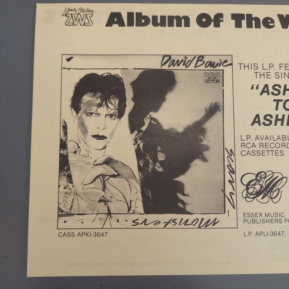 David Bowie Scary Monsters Original Australian ZWS Chart Sheet Music ...