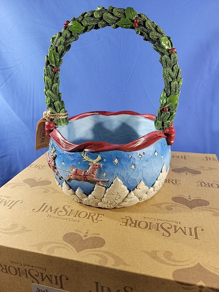 Jim Shore Heartwood Creek Santa Sleigh Christmas Basket Orns Fig Set/4 ...