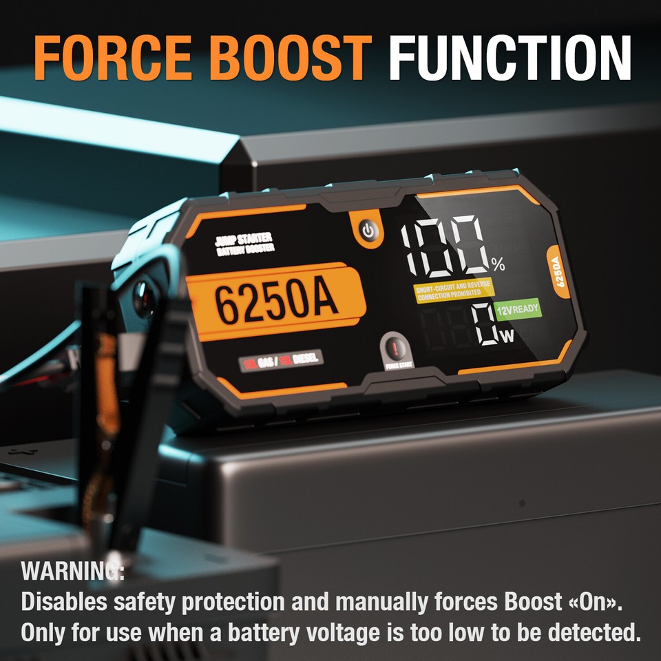 Portable 6250A Car Jump Starter Battery Booster Pack Jumper Box Power ...