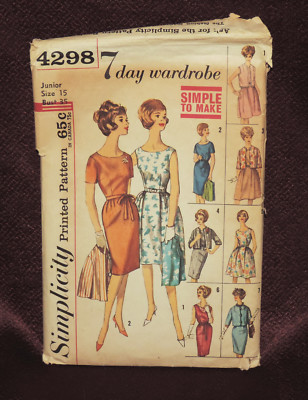 VTG Simplicity Pattern 4298 sz 15 Seven-Day Wardrobe Dress Belt Jacket ...