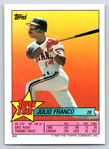 1989 Topps Stickers 4 Julio Franco Super Star Backs Cleveland Indians ...