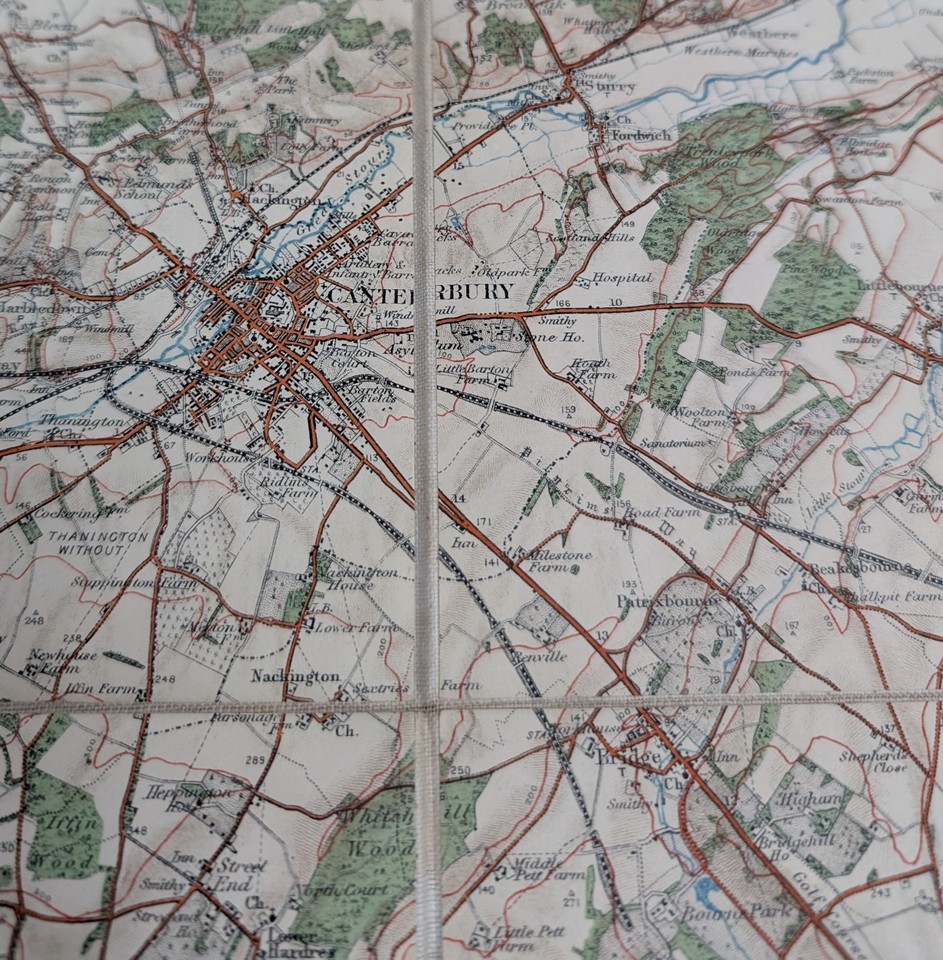 Antique Edwardian Ordnance Survey Map Large Series Fold Out Canvas Kent ...