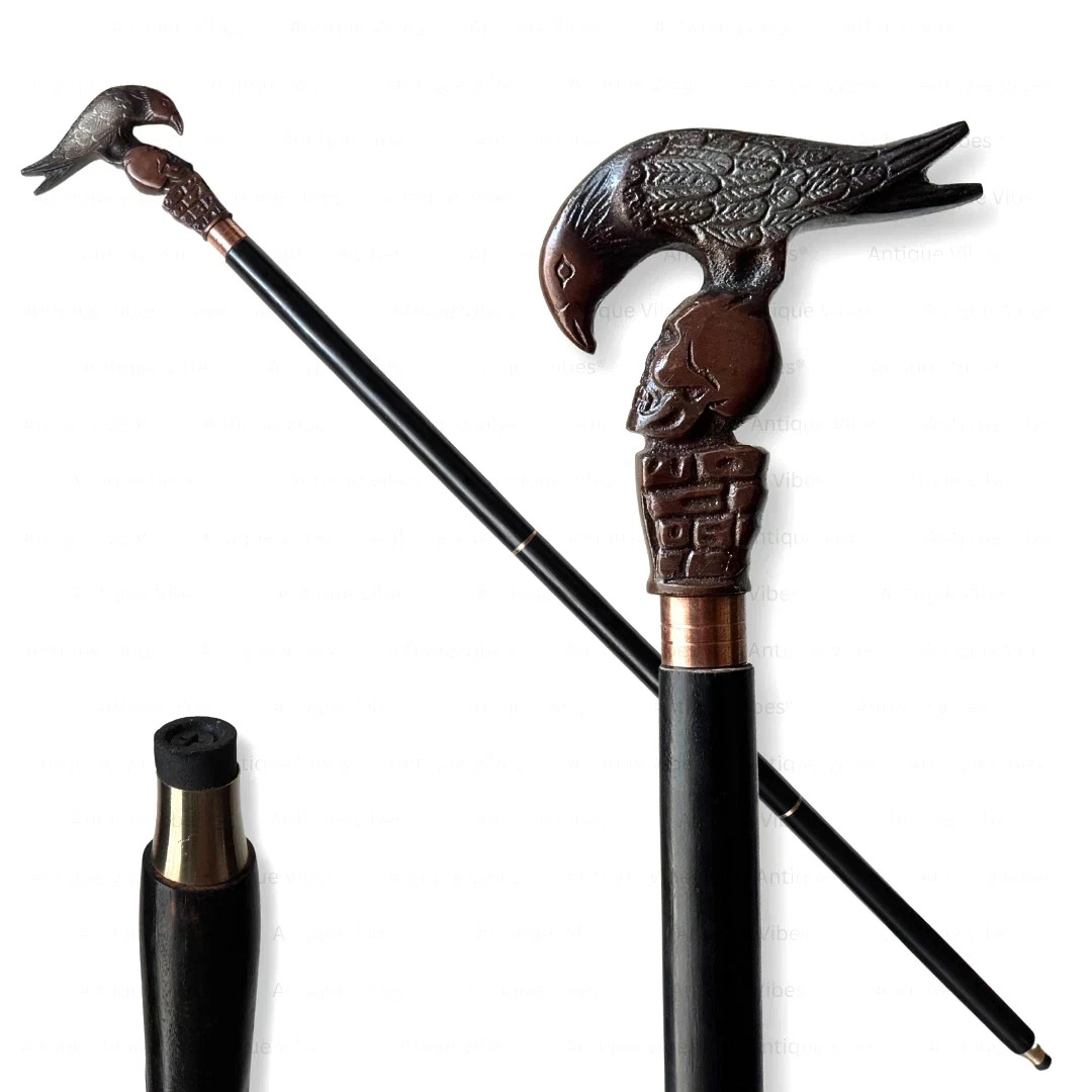 Raven Skull Head Walking Stick Cane Gothic Style Decorative Collectible ...