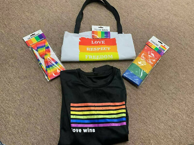 4pcs RAINBOW KIT Gay Lesbian Pride TOTEBAG/PONCHO/TSHIRT/HEADBAND , for ...