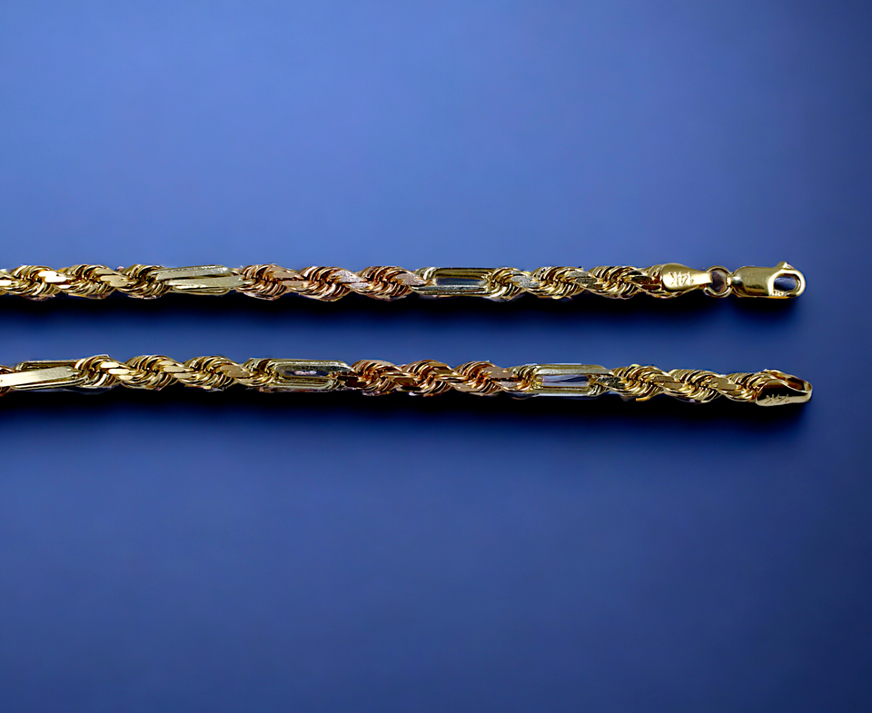 14K Tri Color Gold SOLID Figaro Rope Milano Necklace Bracelet Chain 2 ...