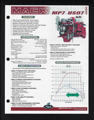 MACK TRUCKS MP7 USO7 ENGINES 365C SPECIFICATIONS BROCHURE 2006 | eBay