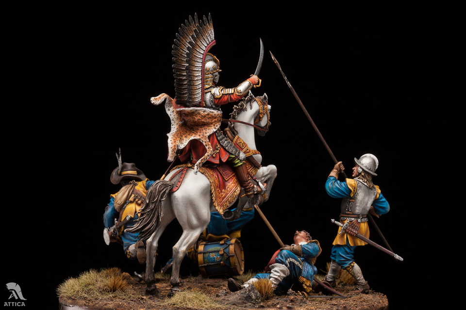 Polish winged hussar chases of swedish pikemen Painted Toy Soldier Pre ...